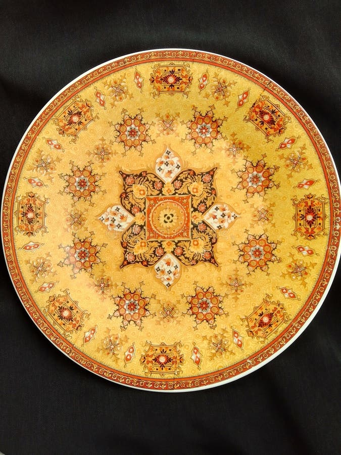 Round Plate with Flower Pattern and Leaf Stock Photo - Image of round ...