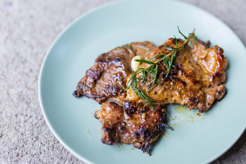 Round Plate with Grilled Beef Steak and Rosemary Stock Image - Image of ...