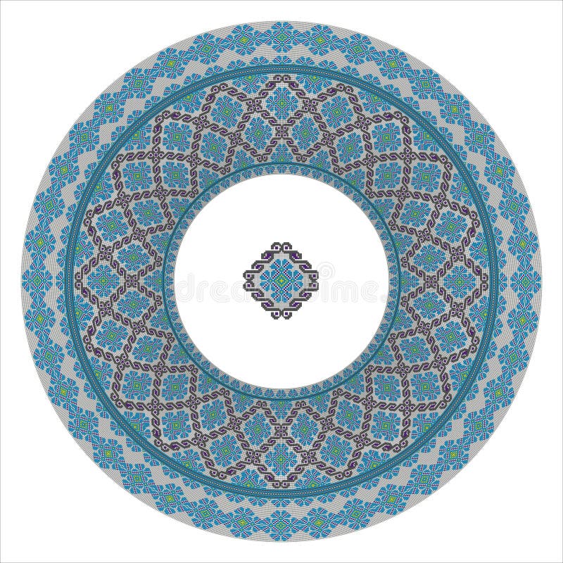 Round Plate with a Pixelated Geometric Pattern in Cold Colors Stock ...