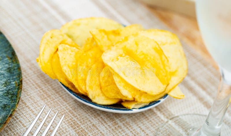 Round Plate of Potato Chips Viewed from Above Stock Image - Image of ...