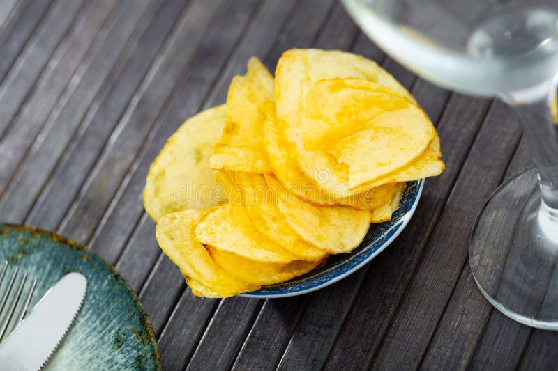 Round Plate of Potato Chips Viewed from Above Stock Image - Image of ...
