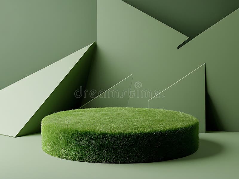 Round Platform Covered in Lush, Green Artificial Grass. Stock Photo ...