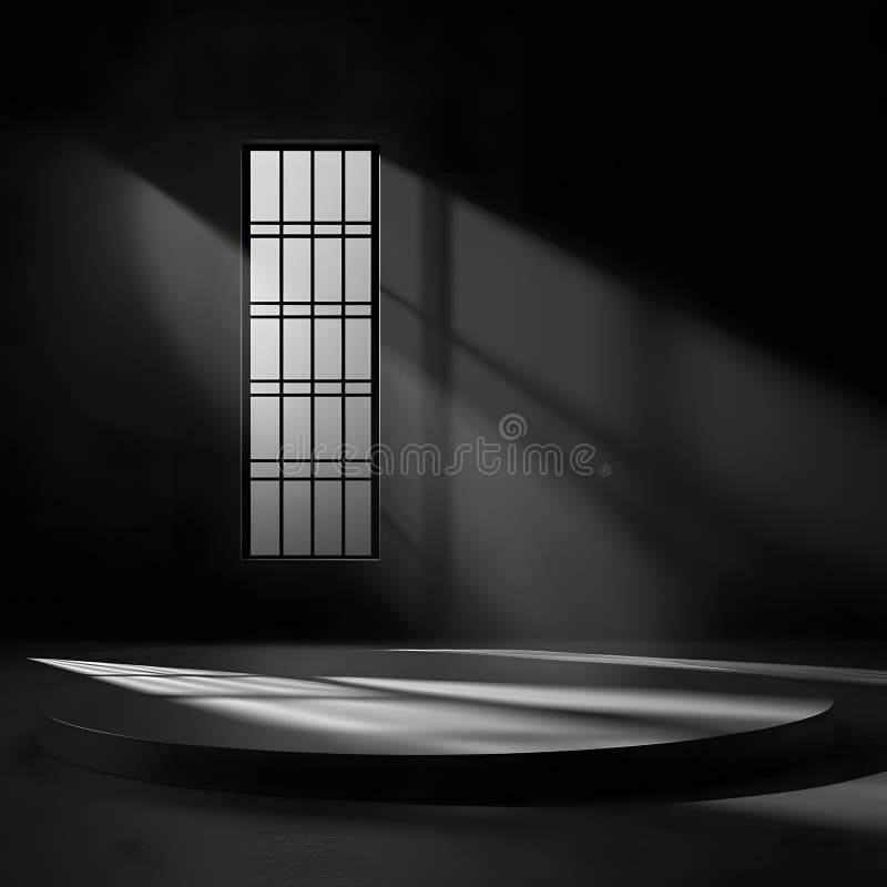 Round Platform Illuminated by Light Passing through Window in Dark Room ...