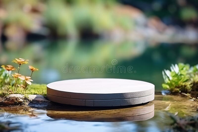 Round Platform on Serene Pond with Clear Blue Water Stock Illustration ...