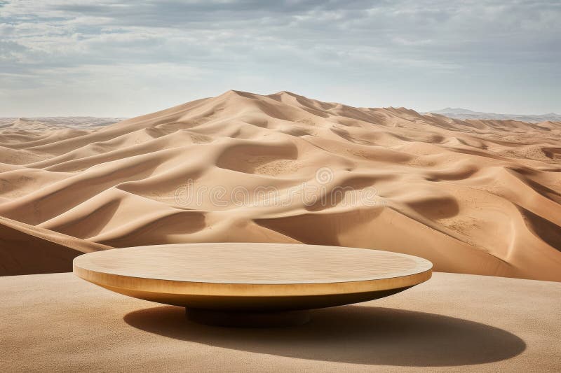 A Round Platform Situated in a Desert Landscape Serves As a Product ...