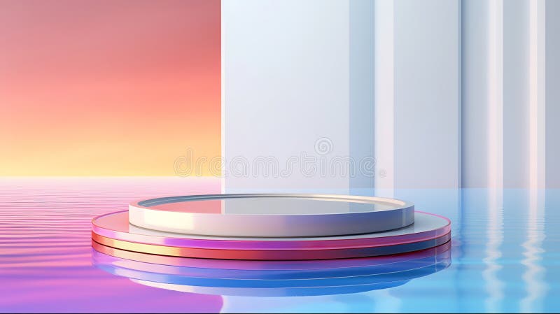 Round Platform on Water with Glass Wall Panels Stock Illustration ...