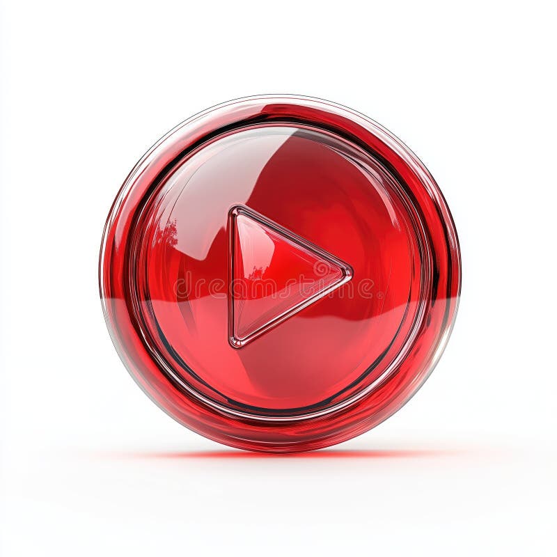 Round Play Button Icon on White Background, 3D Rendering Digital Media ...
