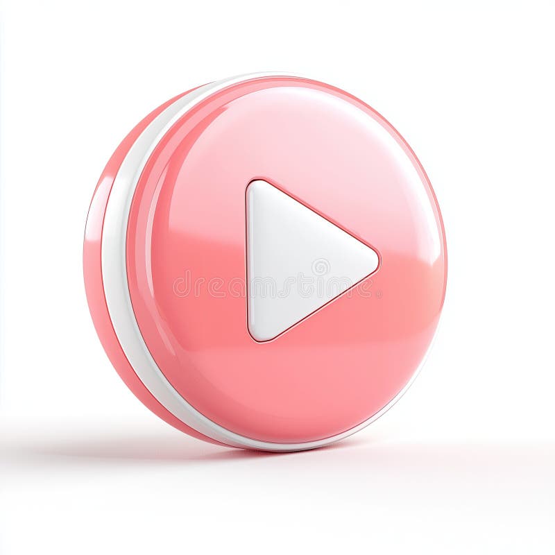 Round Play Button Icon on White Background, 3D Rendering Digital Media ...