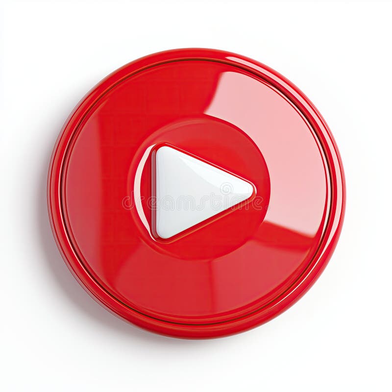 Round Play Button Icon on White Background, 3D Rendering Digital Media ...