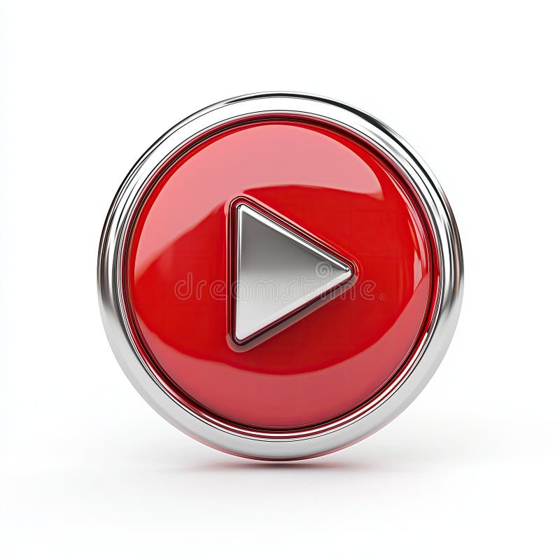 Round Play Button Icon on White Background, 3D Rendering Digital Media ...