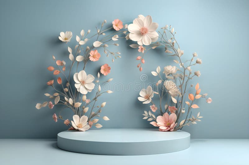 Round Podium Adorned with Spring Flowers in a Modern Design for Elegant ...