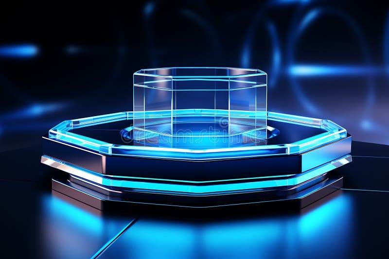 Round Podium in Blue Light, 3d Rendering. Computer Digital Drawing ...