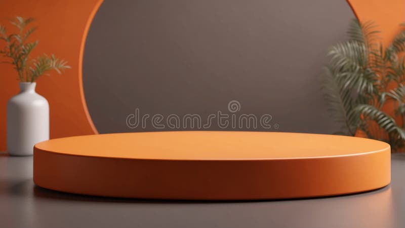 Round Podium for Display on Orange Studio Background. Stock ...