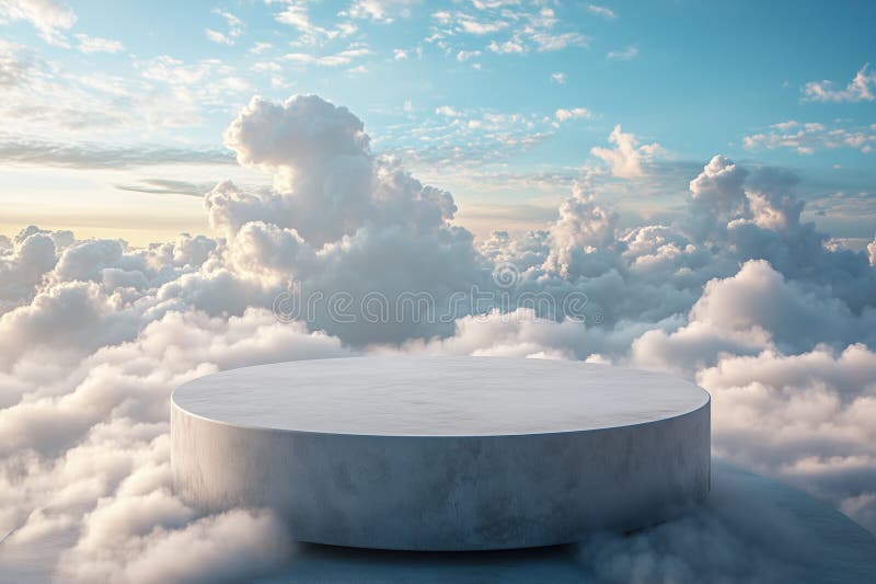 Round Podium, Empty Pedestal for Presentation in Clouds. Clean Round ...
