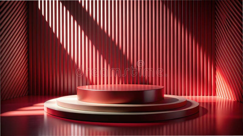 A Round Podium with Geometric Shapes Casting Red Shadows Stock ...