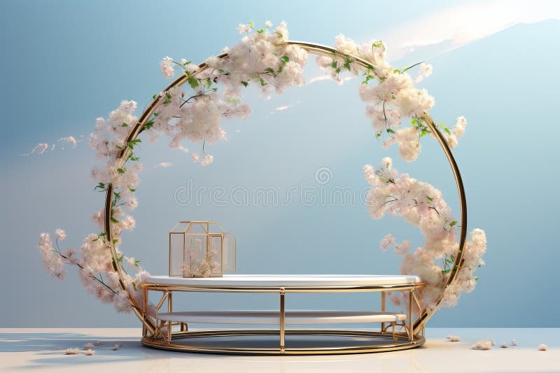 Round Podium Platform with Spring Blossom Tree, Product Presentation ...