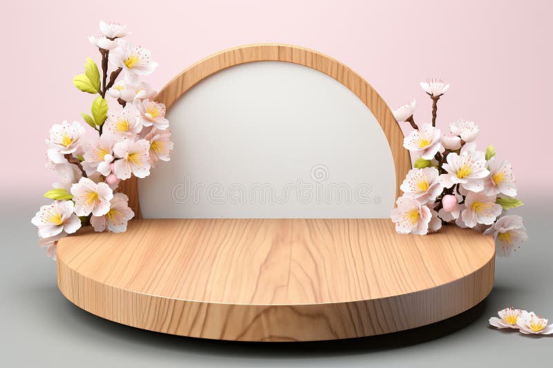 Round Podium Platform with Spring Flowering Tree Branch for Product ...