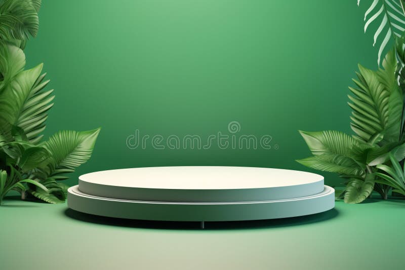 A Round Podium Platform Surrounded by Plants with a Green Backdrop ...