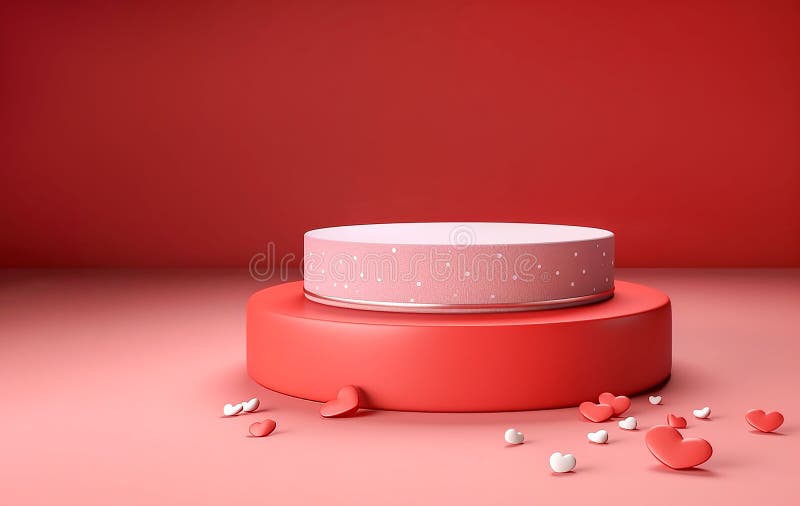 Round Podium for Romantic Holiday Gift Box on Red Background Stock ...