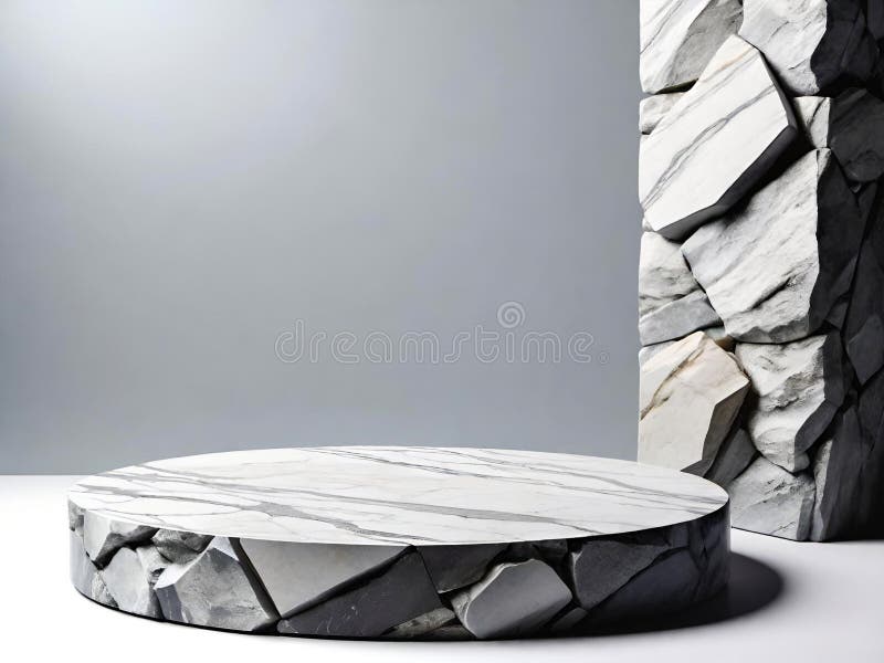 Round Podium with White Marble on the Table. Product Display with ...
