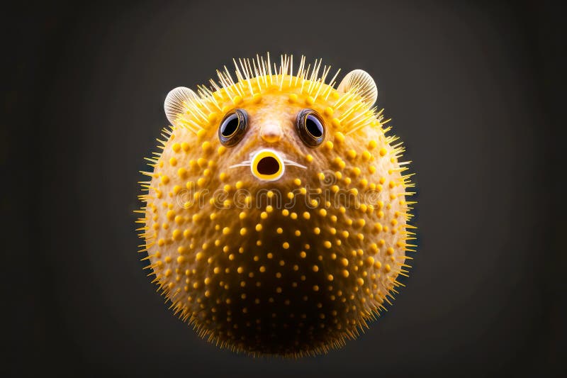 Round Poisonous Puffer Fish with Spikes All Over Body on Dark ... Round Poisonous Puffer Fish with Spikes All Over Body on Dark ...