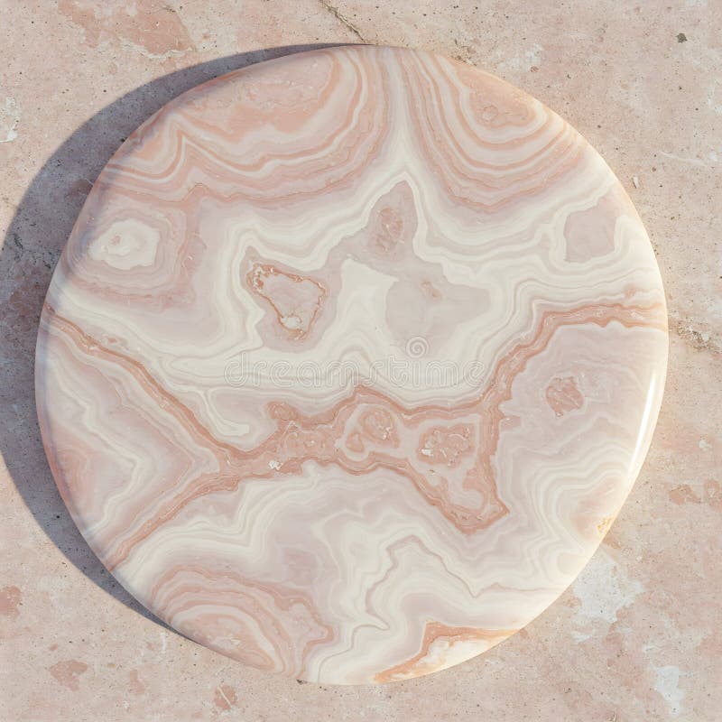 A Round, Polished Stone Displays Swirling Patterns of White, Cream, and ...