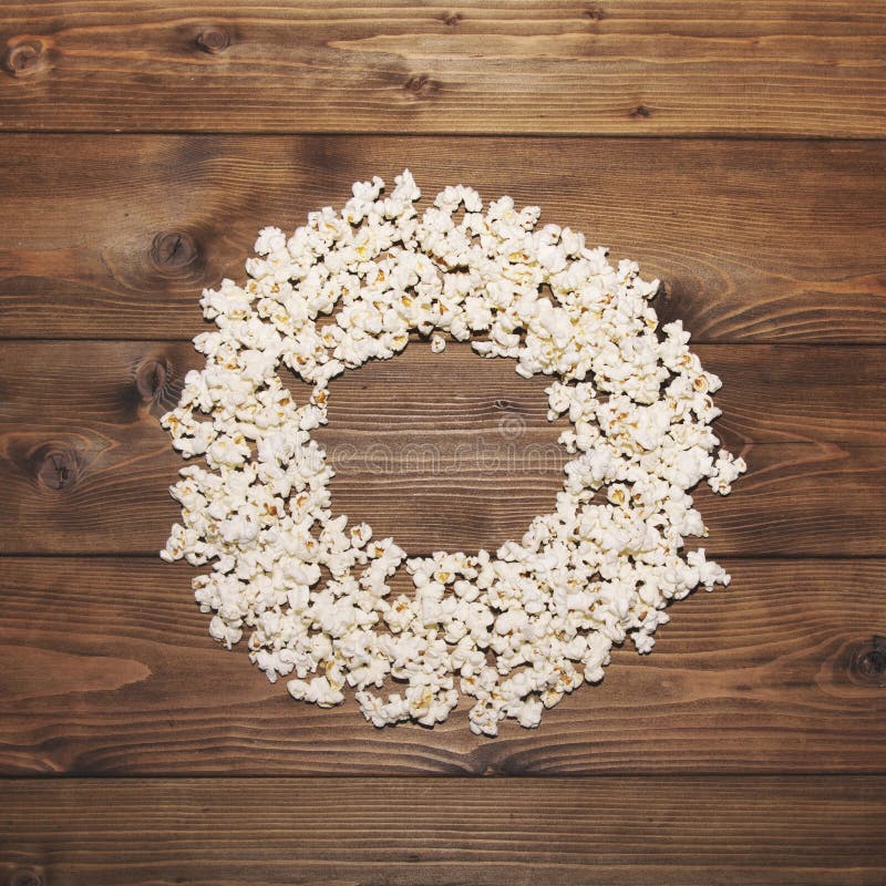 Round Popcorn Frameon Wooden Background Stock Image - Image of table ...