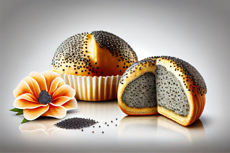 Round Poppy Seed Buns Lying on Table in Section Stock Illustration ...