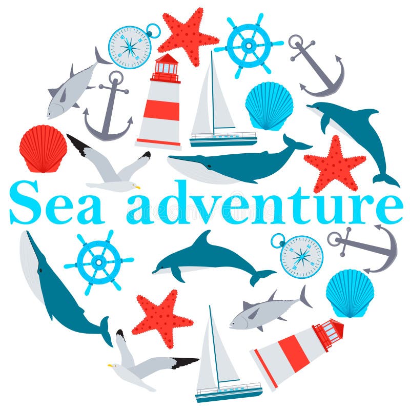 Round Poster sea adventure stock vector. Illustration of ocean - 70910074