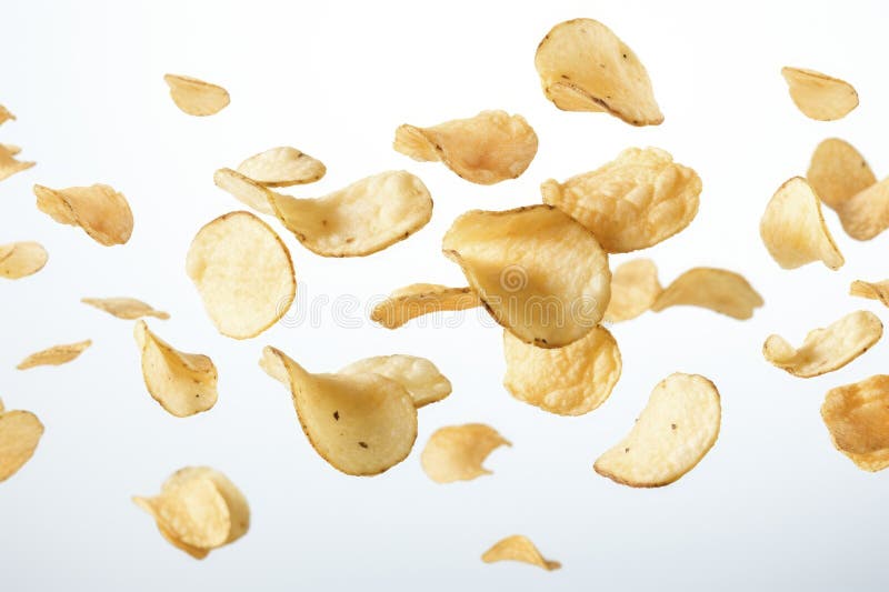 Round Potato Chips with Spices Fall in Pile on Light Gray Gradient ...