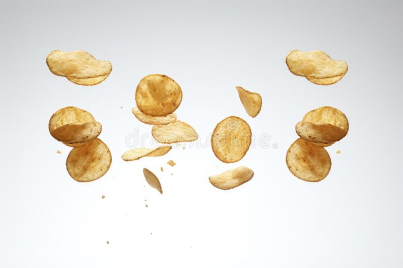 Round Potato Chips with Spices Fall in Pile on Light Gray Gradient ...