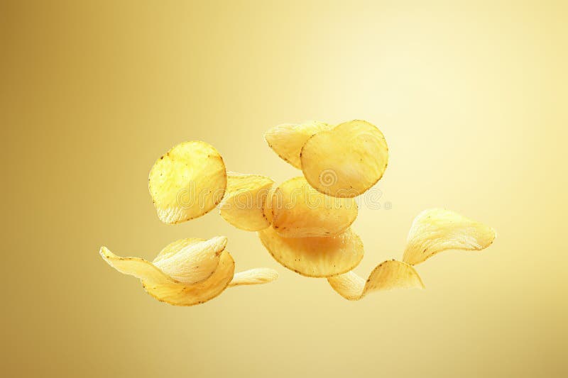 Round Potato Chips with Spices Fall in Pile on Yellow Gradient ...