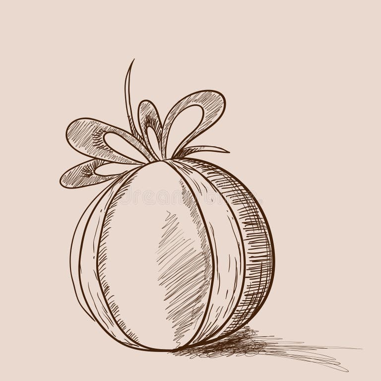 Round Present Box Hand Draw Stock Vector - Illustration of birthday ...