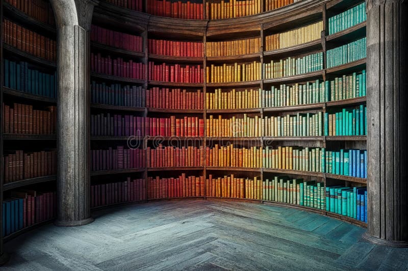 Round Presentation Background Stage in the Form of a Library with ...