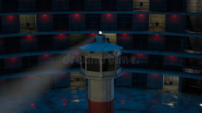 Round Prison at Night. 3d Rendering. Stock Illustration - Illustration ...
