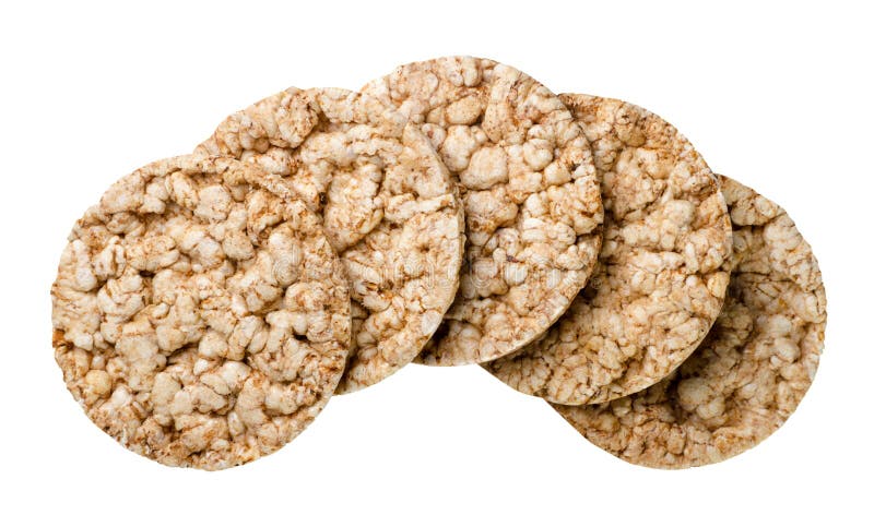 Round Puffed Rice Cakes Lie in a Row on a White. Top View Stock Image ...