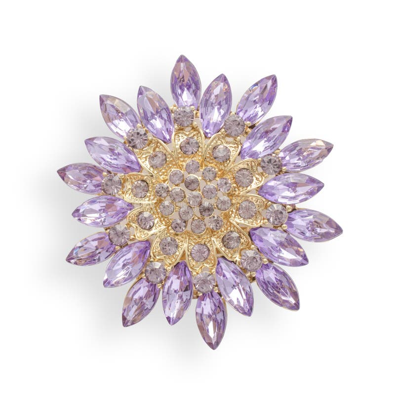 Round Purple Brooch with Diamonds Isolated on White Stock Photo - Image ...
