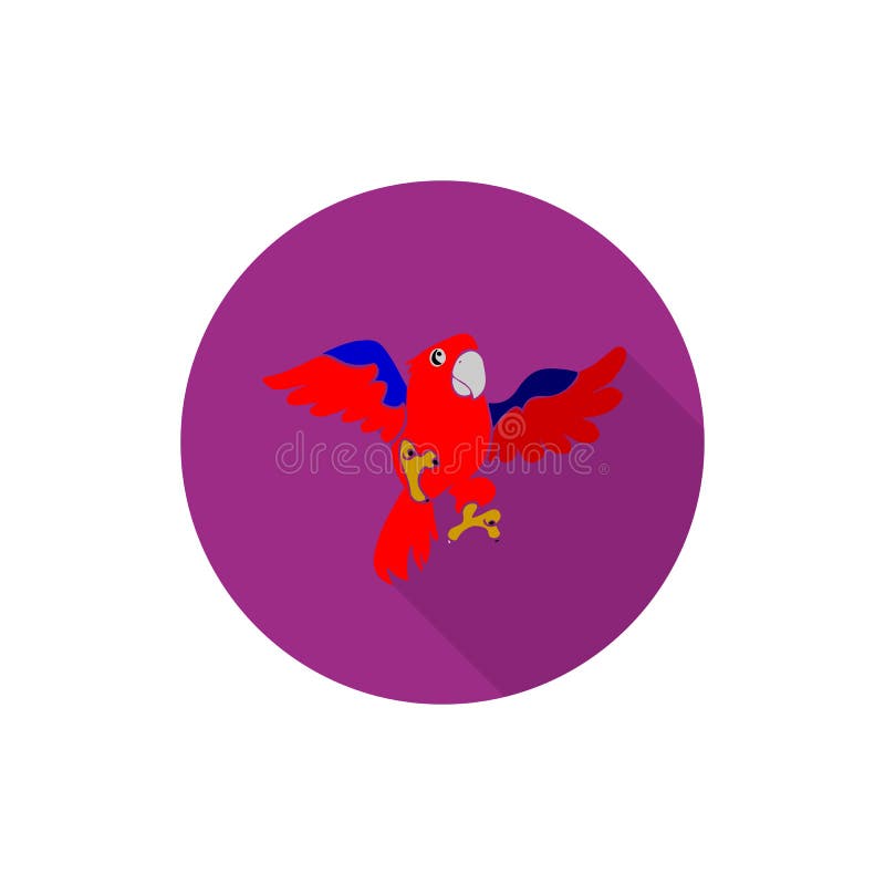 Round Purple Flat Icon, Red Parrot in Flight, on White Background ...