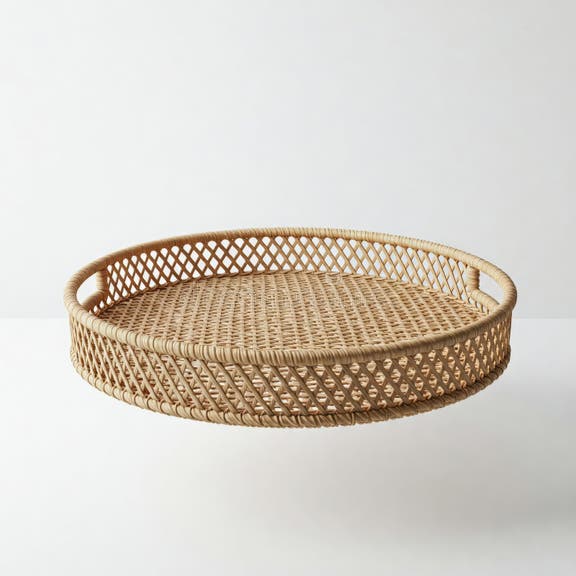 Round Rattan Decorative Tray, Front-facing Stock Illustration ...
