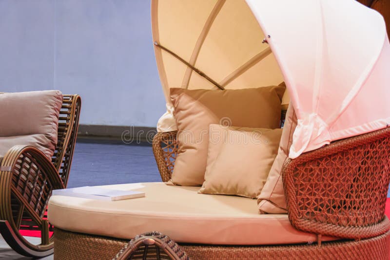 Round Rattan Lounger with Cover Stock Photo - Image of paradise ...