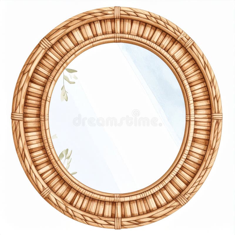 Round Rattan Mirror with Beige Frame Home Decor Stock Illustration ...