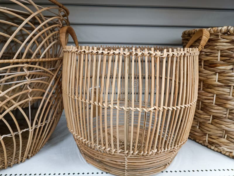 Round rattan store baskets stock image. Image of rattan - 256220097