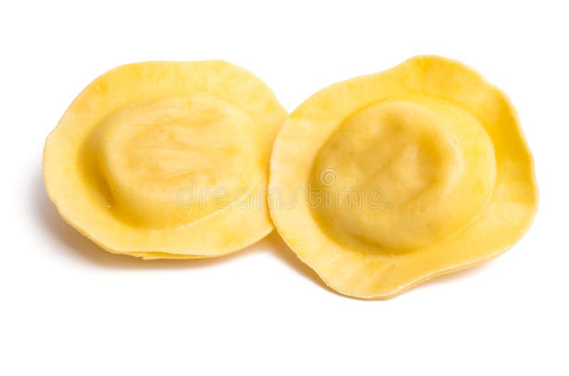 Round Ravioli Topped with Tomato Sauce Sprouts and Black Olive Stock ...