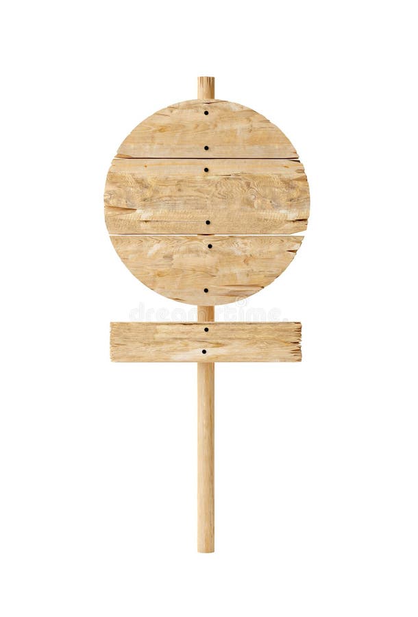 Round and Rectangular Empty, Blank Wooden Signs on Wood Post with Room ...