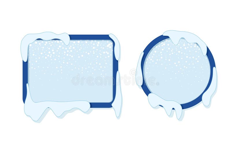 Round and Rectangular Winter Frames with Falling Snow in Flat Style ...