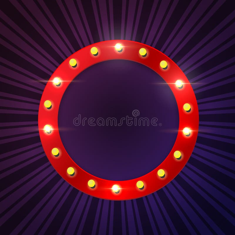 Round Red Bulb Frame on Blue Stripes Background. Vector Template. Stock ...