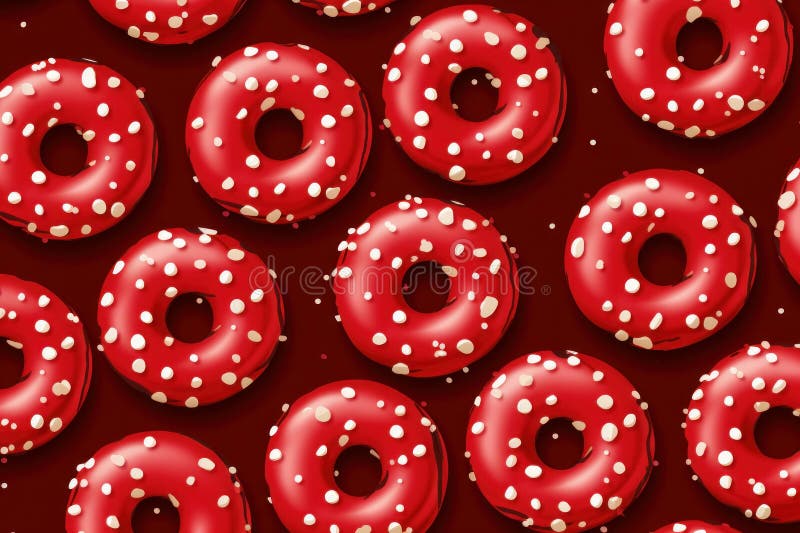 Round Red Donuts Pattern Snack. Generate Ai Stock Illustration ...
