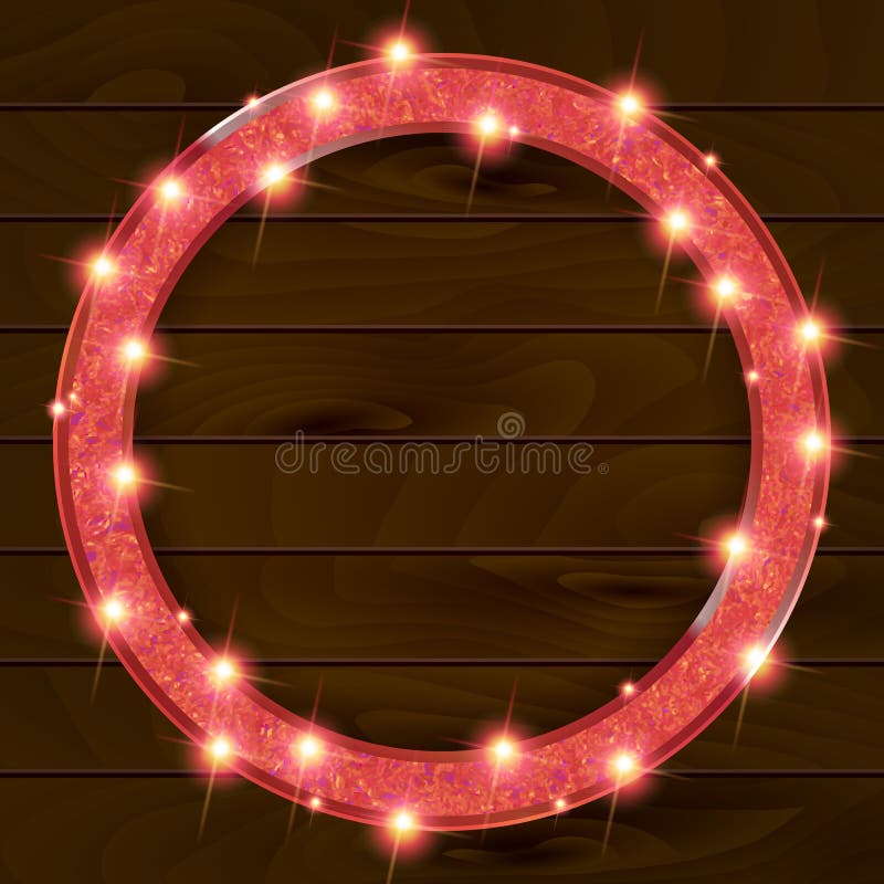 Round Red Frame on a Wooden Background Stock Illustration ...