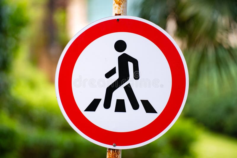 Round Red Pedestrian Crossing Sign Stock Photo - Image of ...
