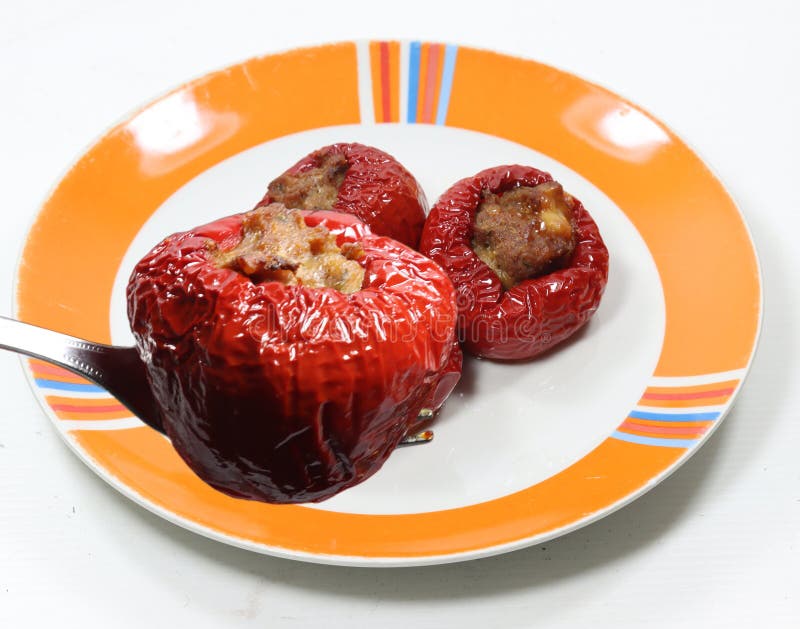 Round Red Peppers, Stuffed and Baked- Stock Image - Image of lunch ...